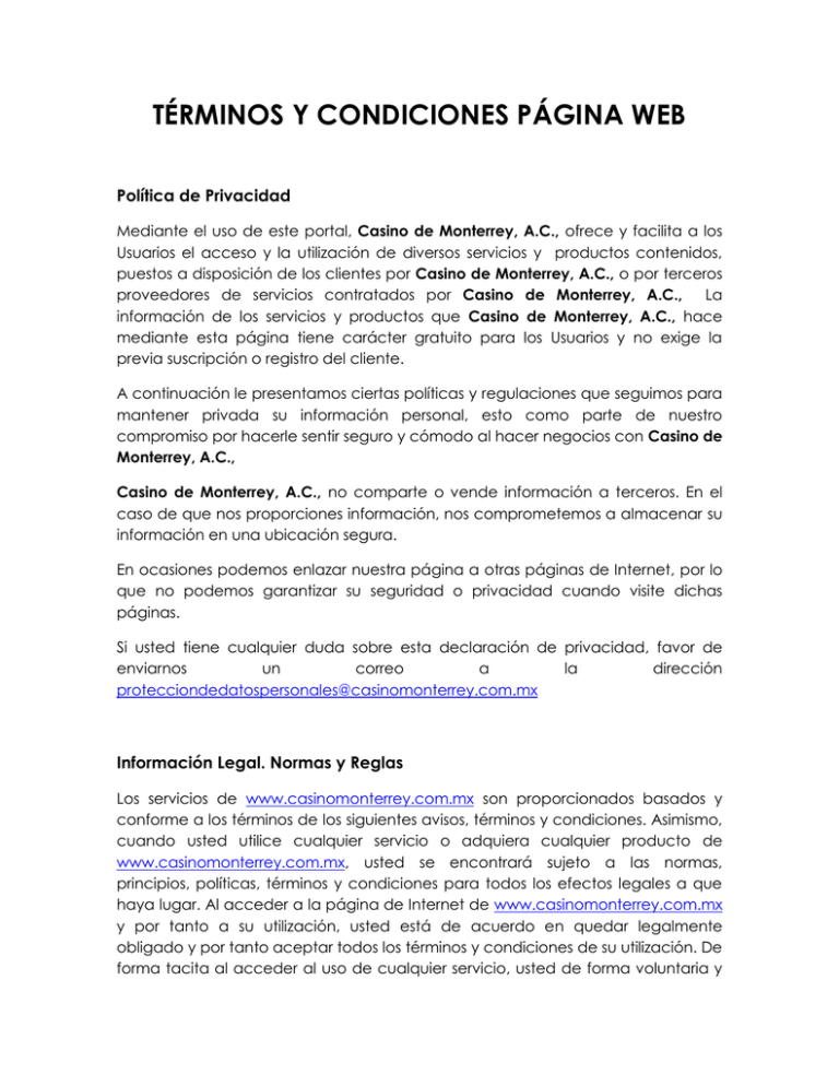 TÉRMINOS Y CONDICIONES PÁGINA WEB Política de Privacidad
