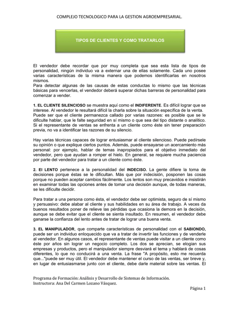 tipos de clientes y como tratarlos.