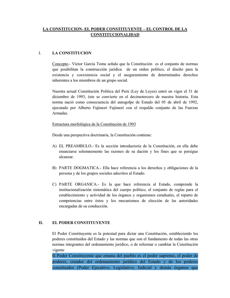 LA CONSTITUCION- EL PODER CONSTITUYENTE – EL CONTROL