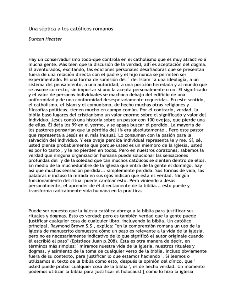 Una súplica a los católicos romanos Duncan Heaster Hay un