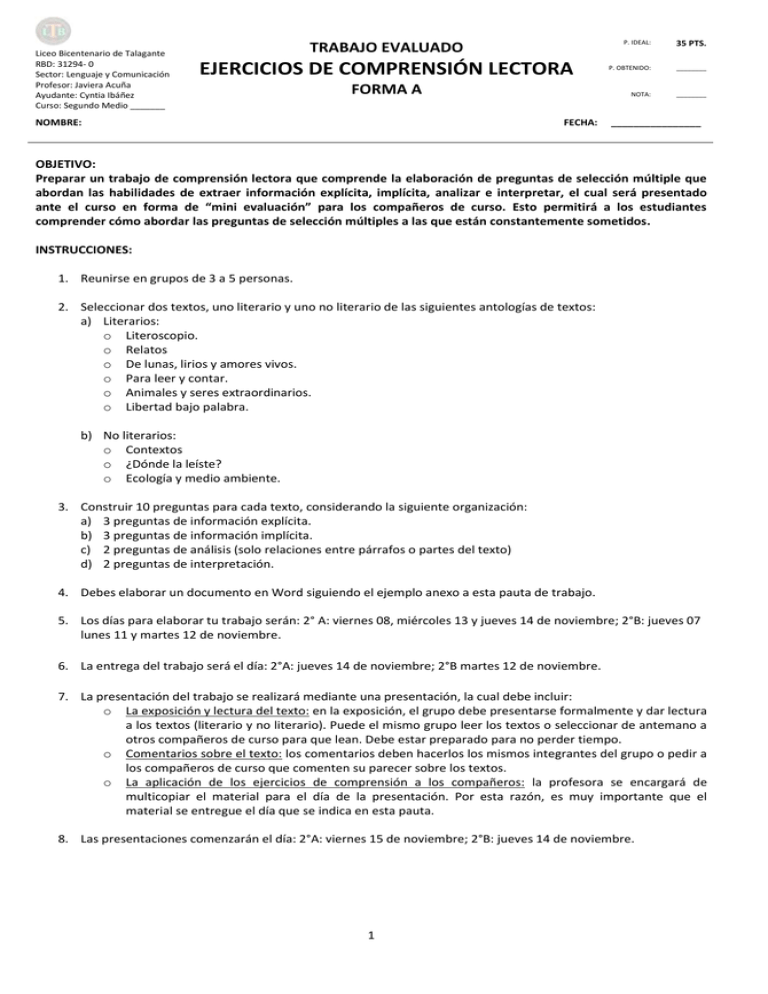 ejercicios de comprension lectora