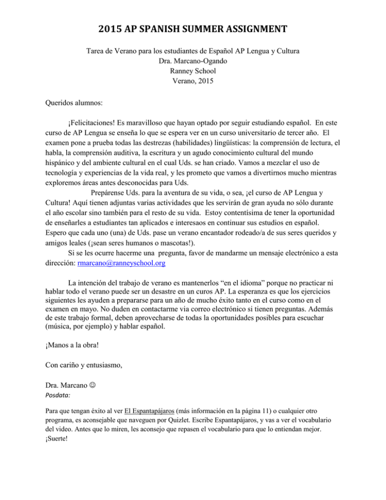 2015 AP SPANISH SUMMER ASSIGNMENT