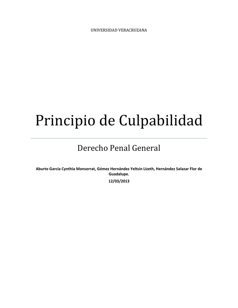Principio de Culpabilidad - Derecho Penal 1 y Derecho Penal
