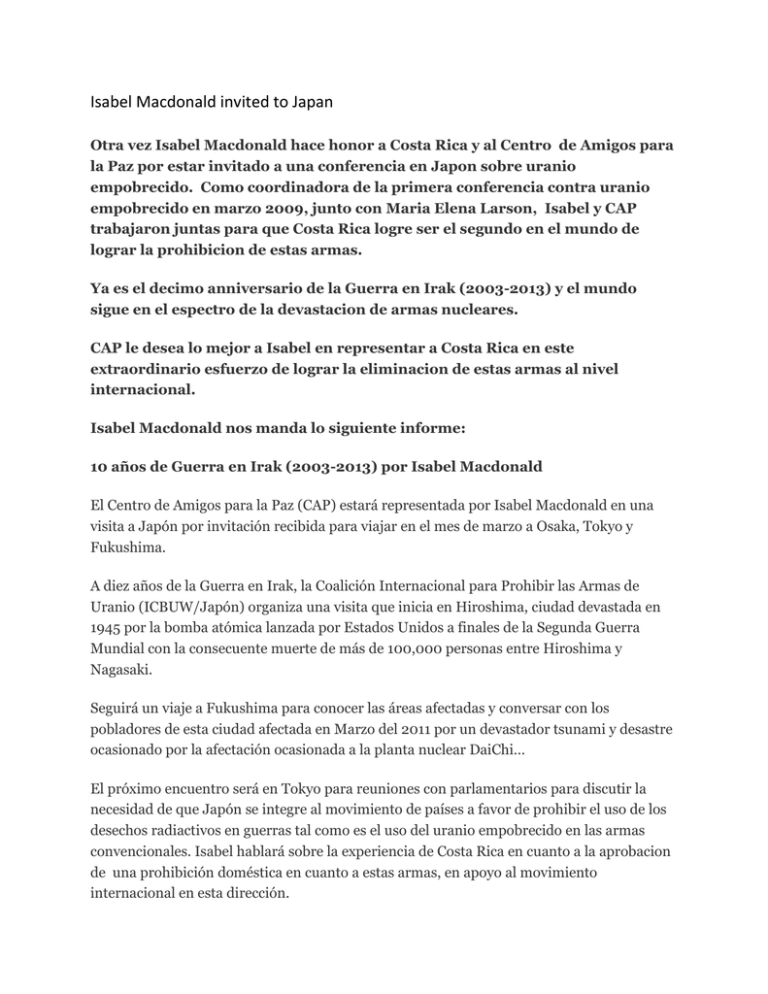 Isabel Macdonald invited to Japan