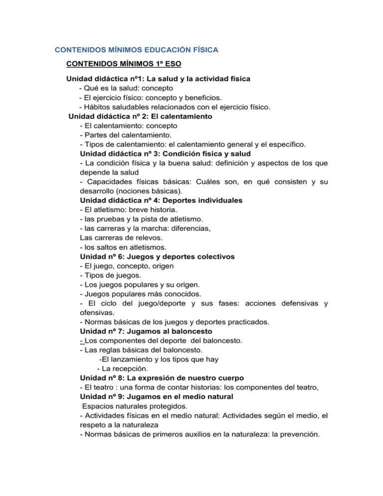 Contenidos mínimos Eduación Física 1º – 4º ESO