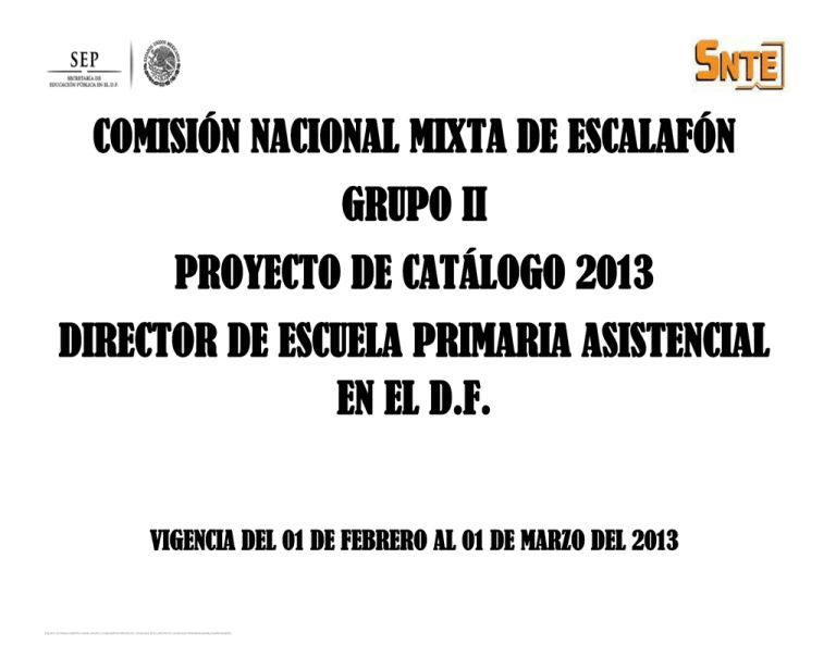COMISIÓN NACIONAL MIXTA DE ESCALAFÓN GRUPO II PROYECTO DE CATÁLOGO 2013