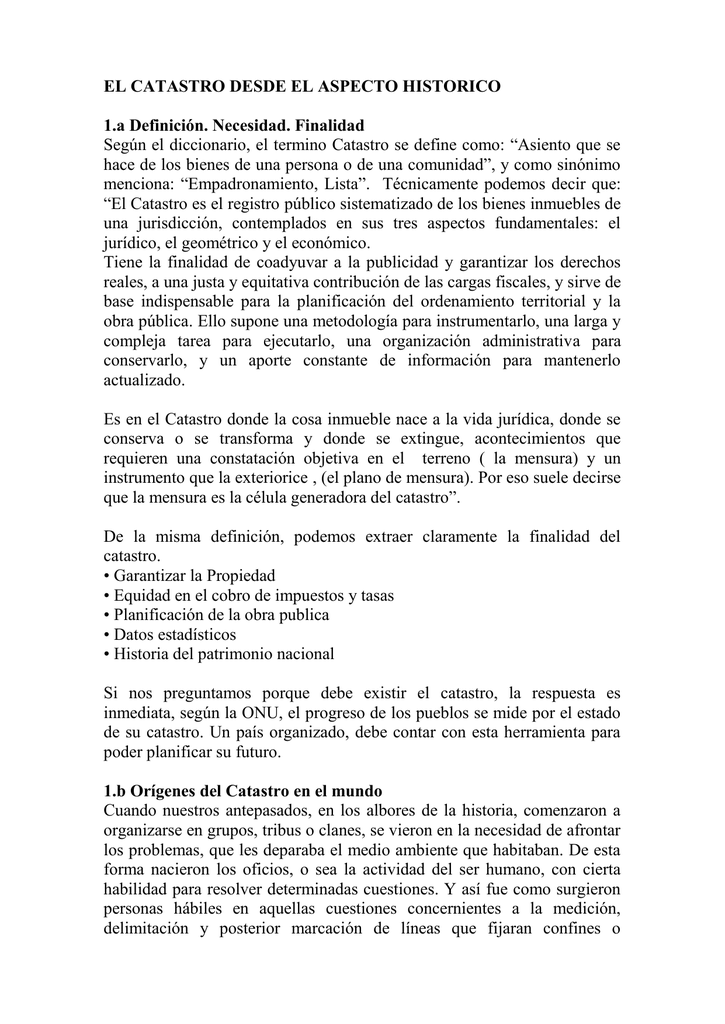 el catastro desde el aspecto historico
