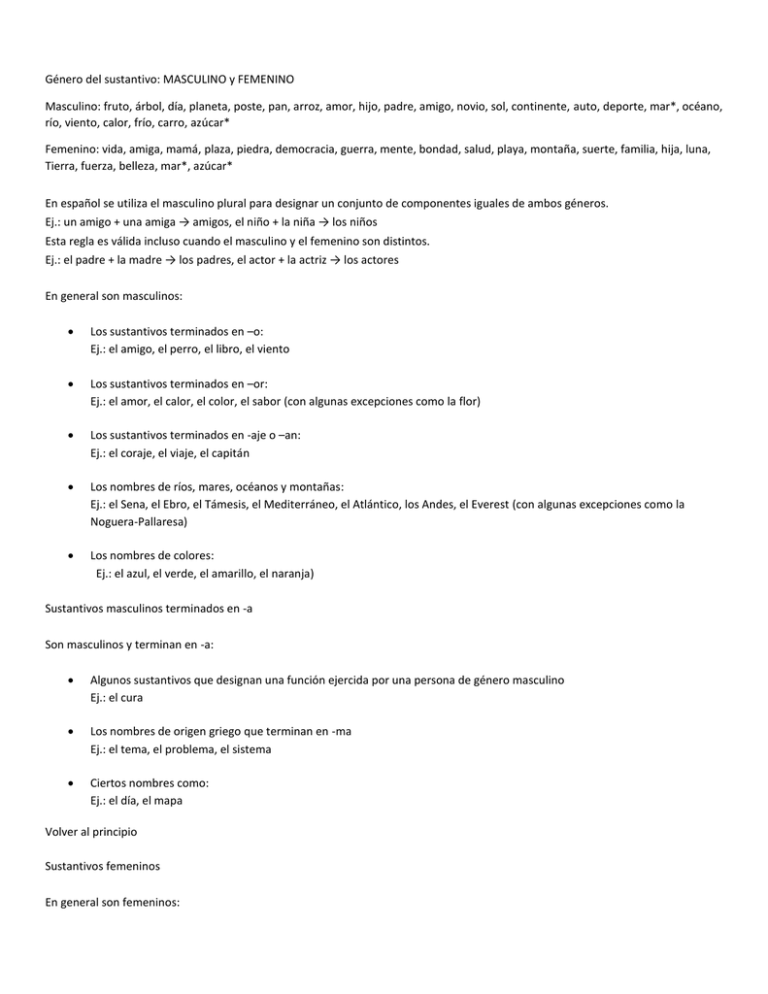 Género del sustantivo: MASCULINO y FEMENINO