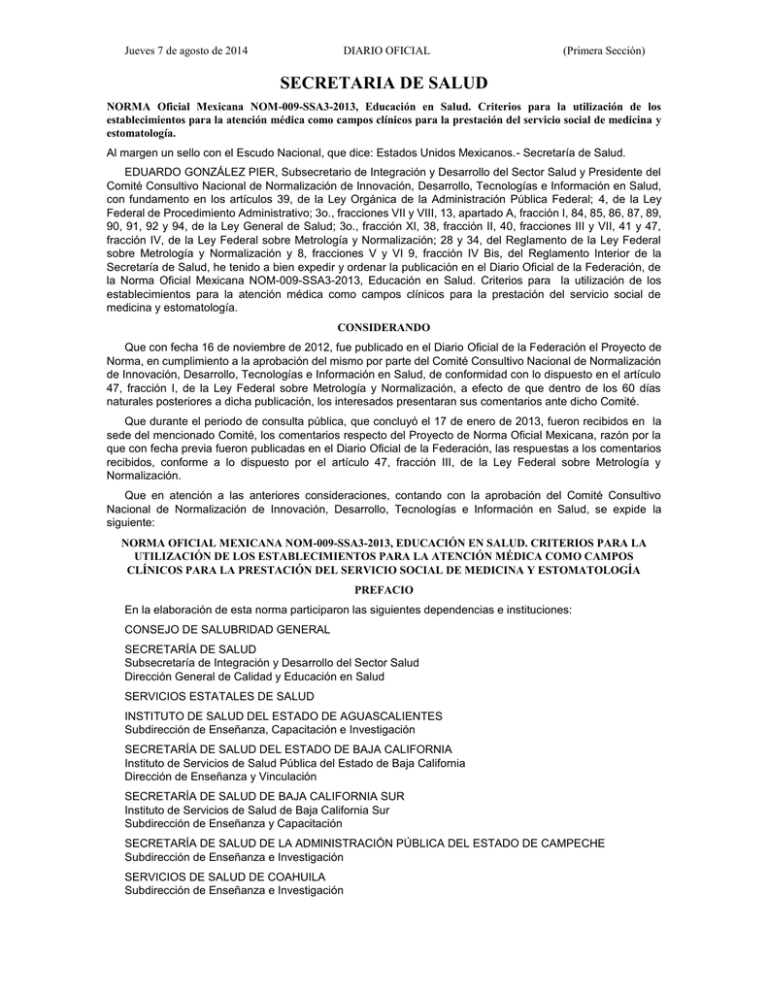 Norma Oficial Mexicana NOM-009 Servicio Social