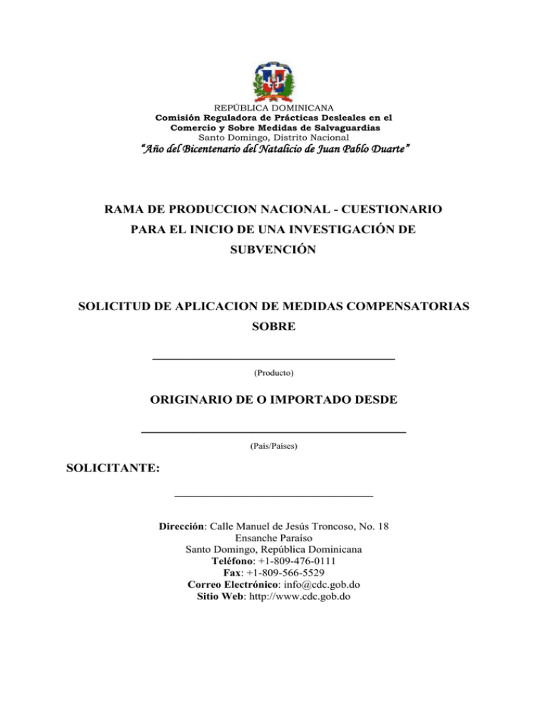 Formulario SCM. RPN - Comisión de Defensa Comercial