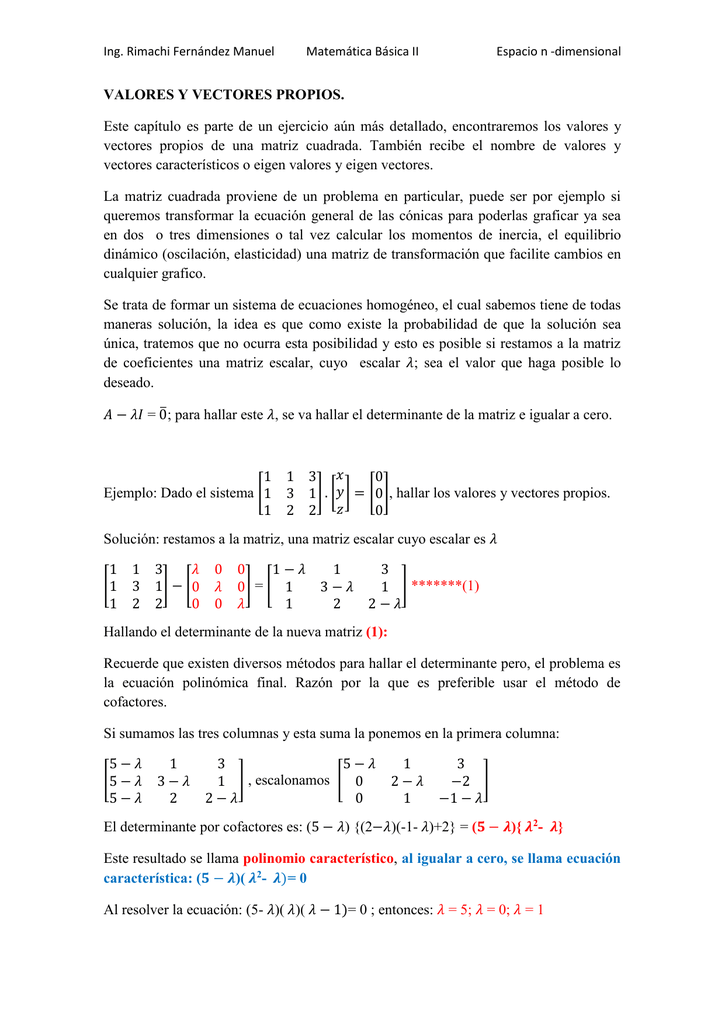 VALORES Y VECTORES PROPIOS.