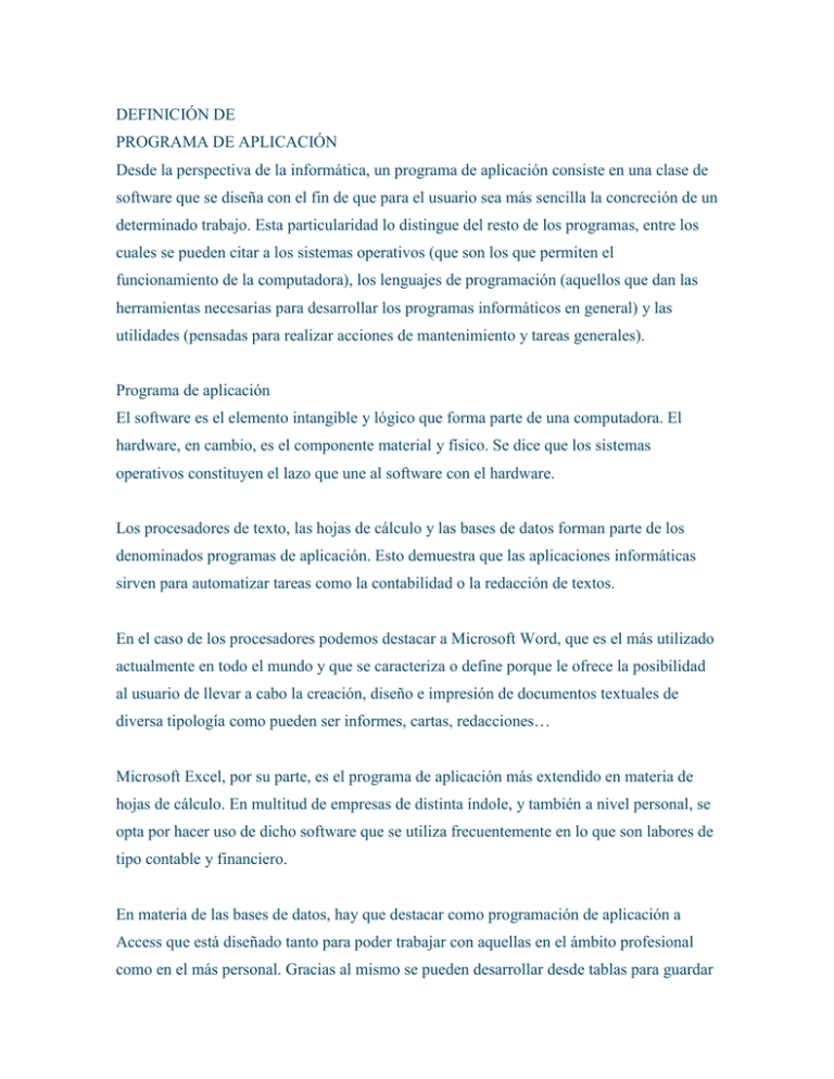 DEFINICIÓN DE PROGRAMA DE APLICACIÓN