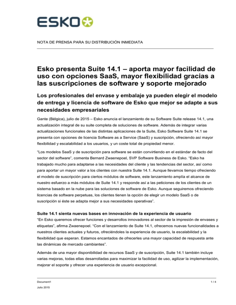 Esko presenta Suite 14.1 * aporta mayor facilidad de uso con