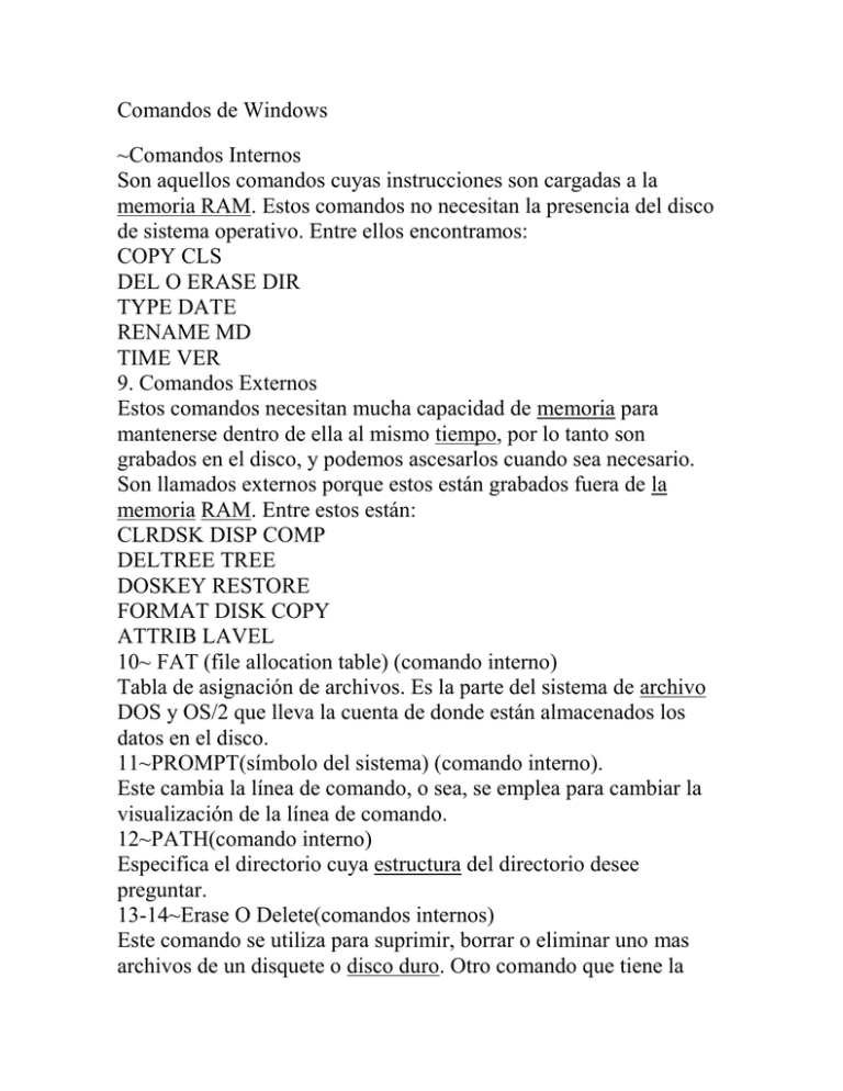 Comandos de Windows ~Comandos Internos memoria RAM.
