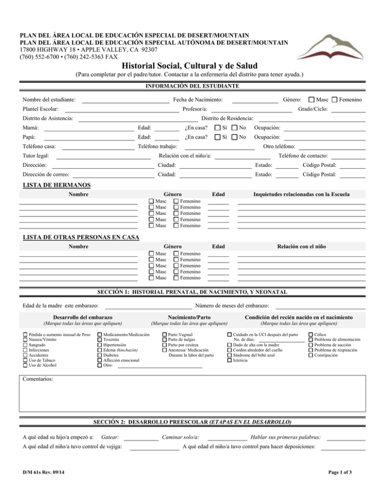 Historial Social, Cultural y de Salud