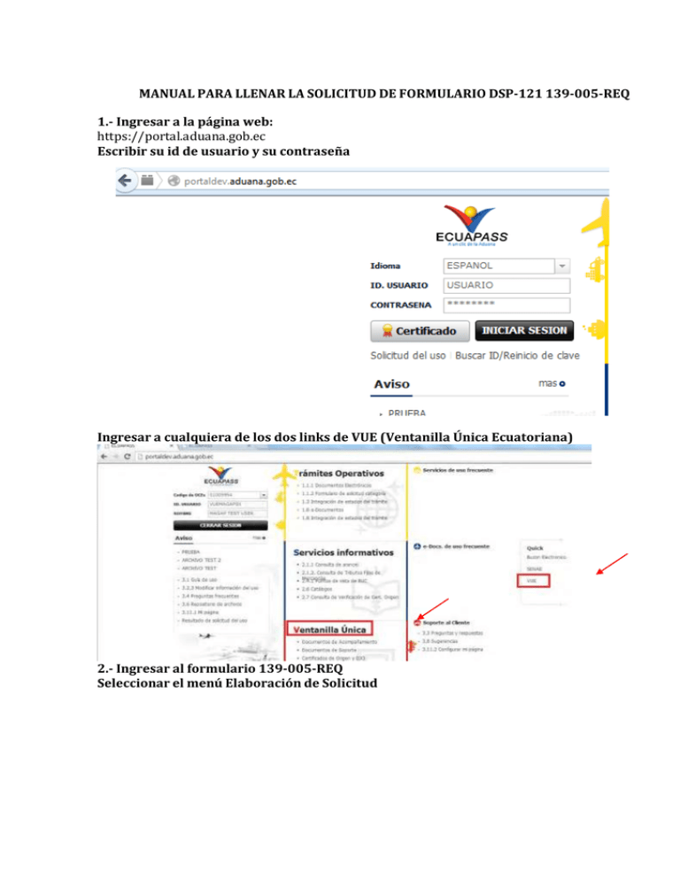MANUAL PARA LLENAR LA SOLICITUD DE FORMULARIO DSP-121 139-005-REQ