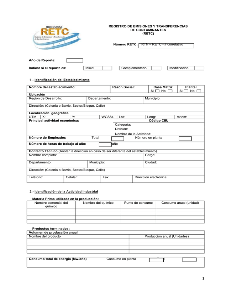 Formato para el reporte anual del RETC