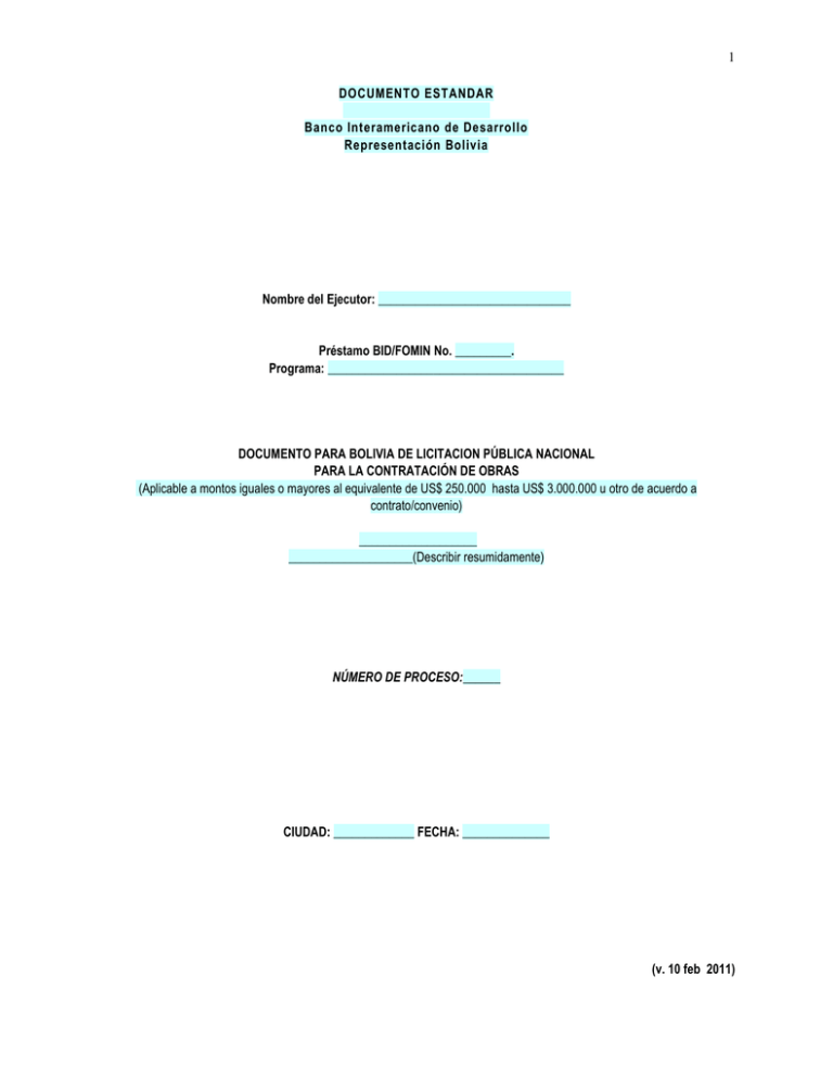 1 DOCUMENTO ESTANDAR Banco Interamericano de Desarrollo