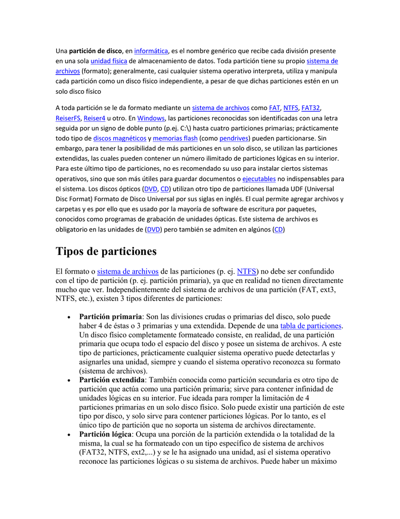 Tipos de particiones