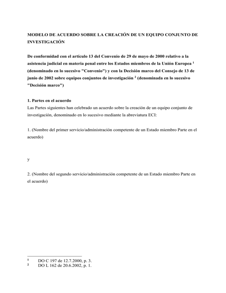 Word Version Of Es Jit Model Agreement Eurojust