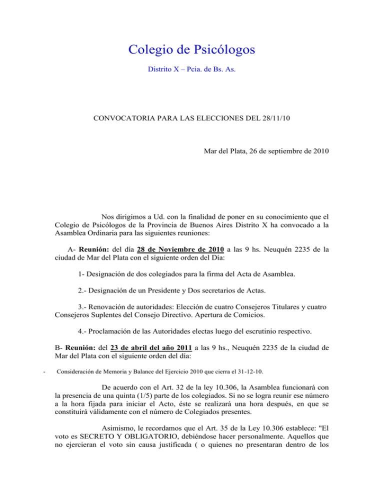 Colegio de Psicólogos Distrito X – Pcia. de Bs. As