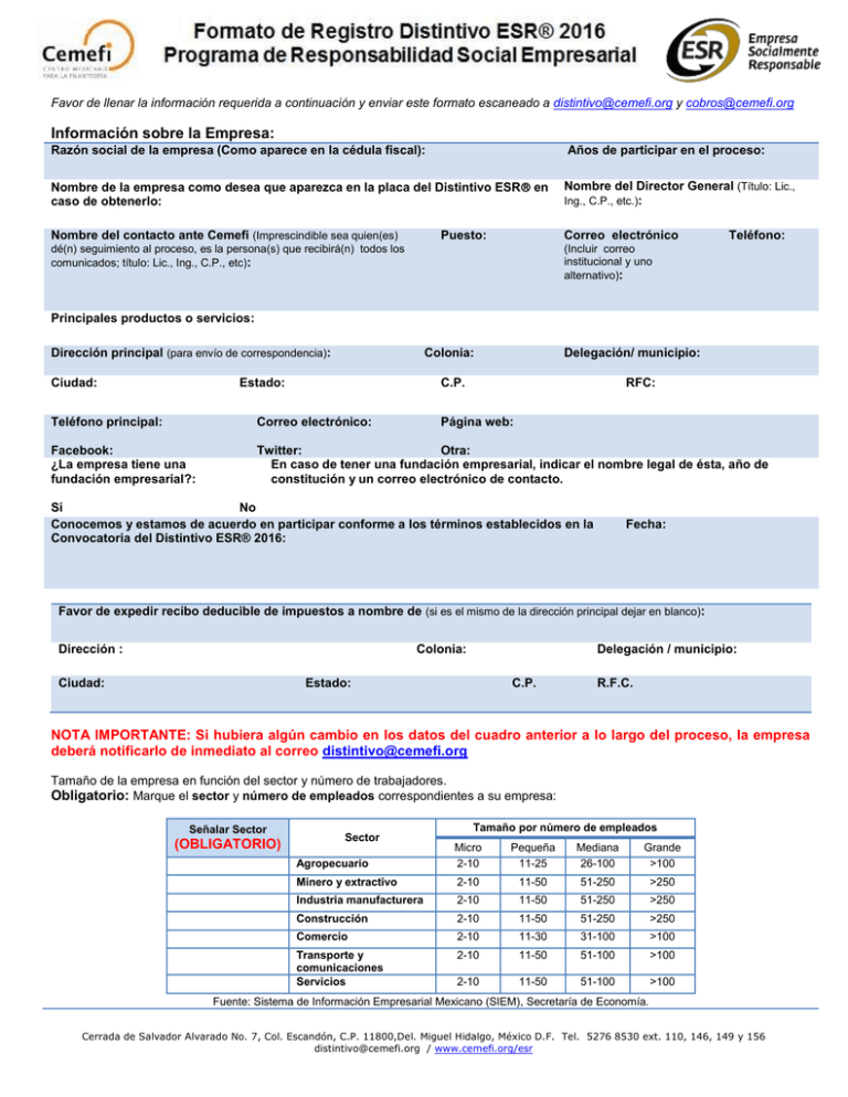 Formato de registro Grandes Distintivo ESR 2016