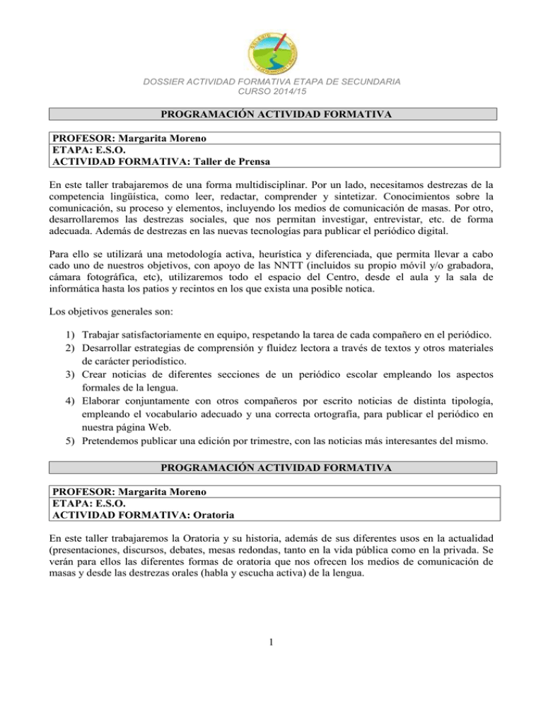 programación actividad formativa