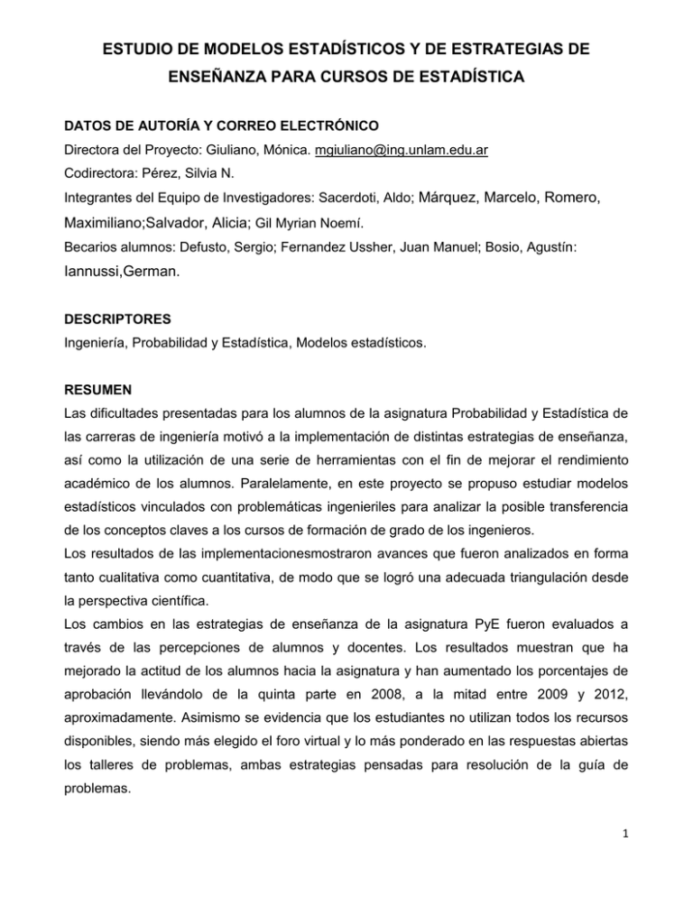 estudio de modelos estadísticos y de estrategias de