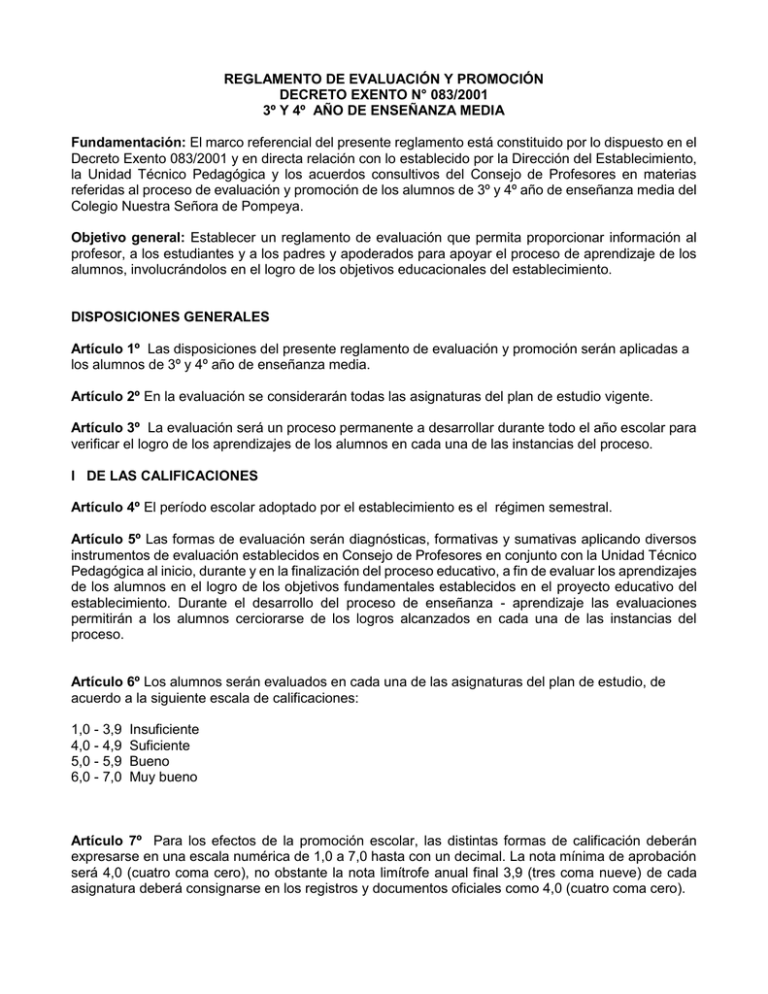 decreto de evaluación 083 del 2001