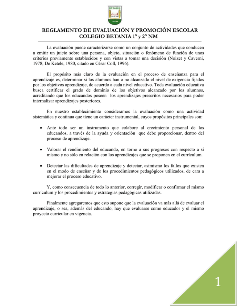Reglamento de Evaluación 1º y 2º medio