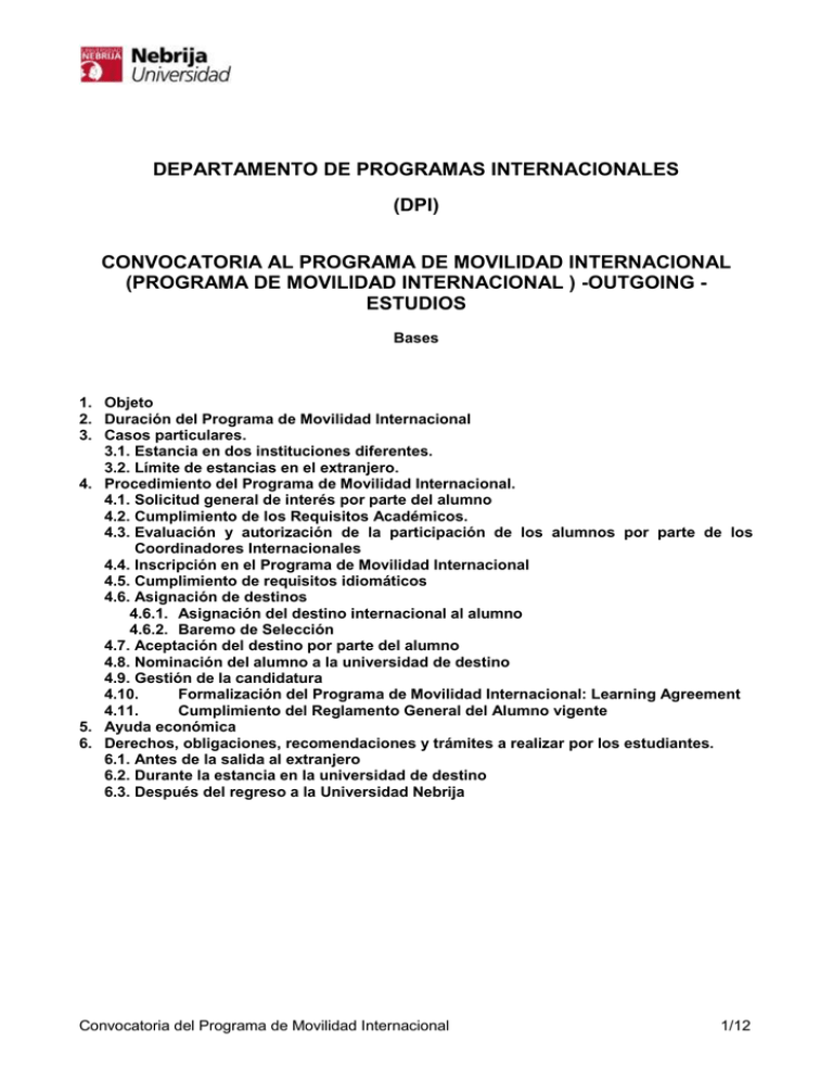 convocatoria al programa de movilidad internacional