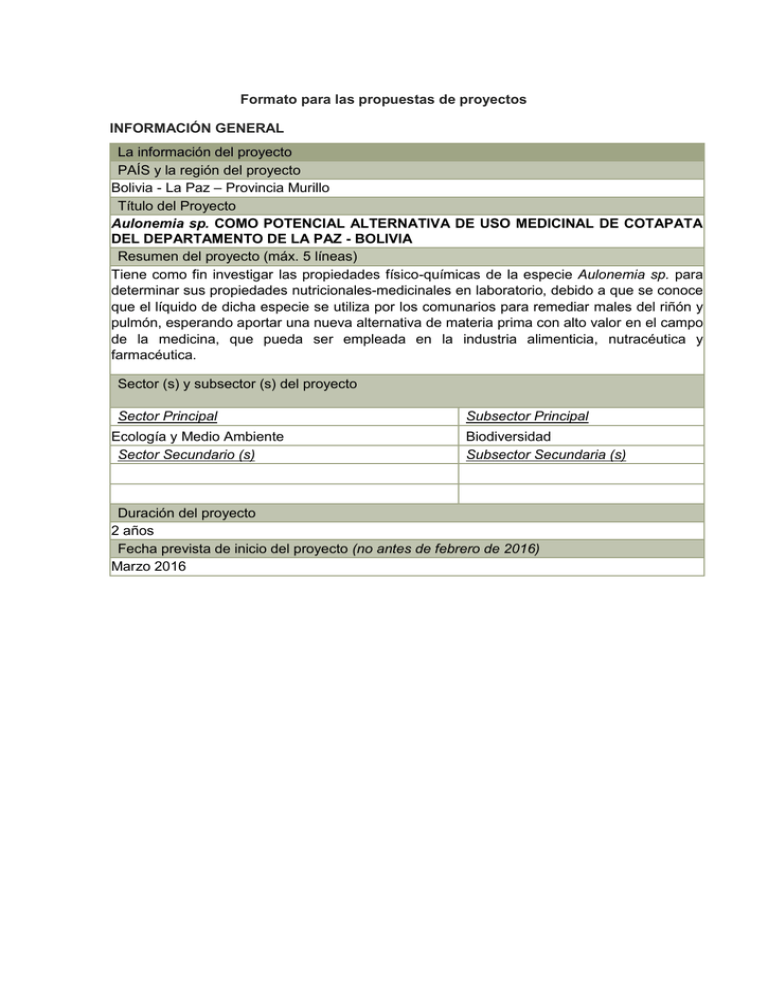 Formato para las propuestas de proyectos