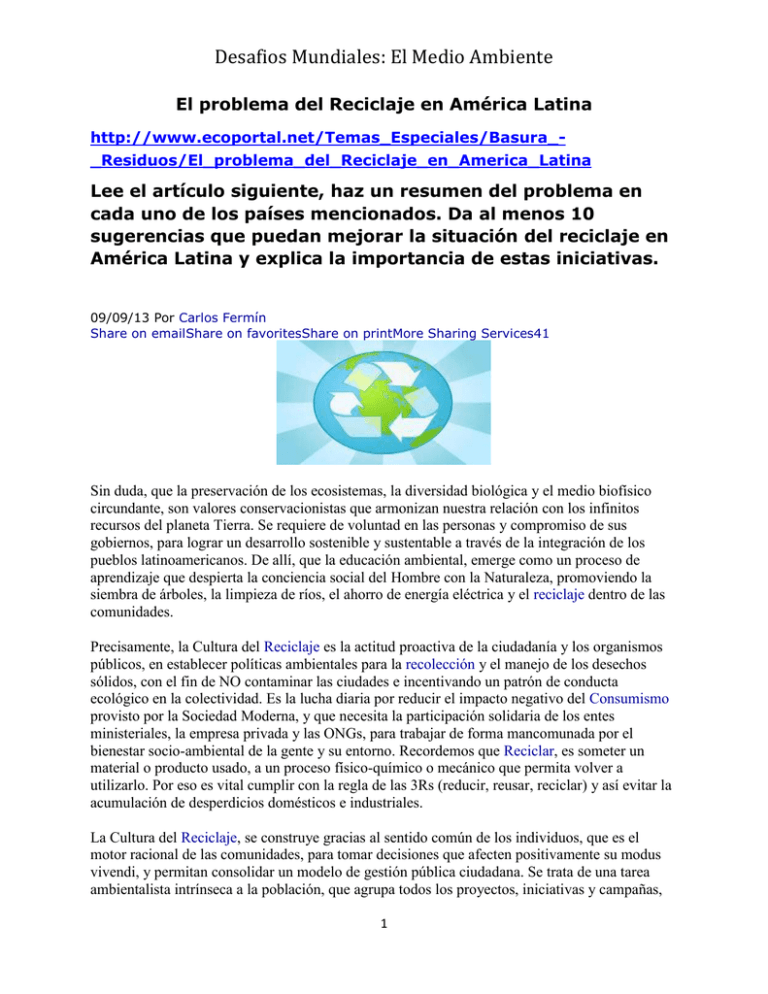 Desafios Mundiales: El Medio Ambiente