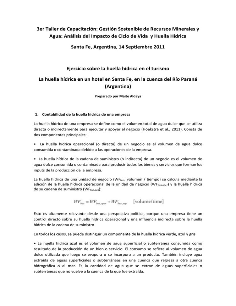 Ejercicio sobre la huella hídrica en el turismo