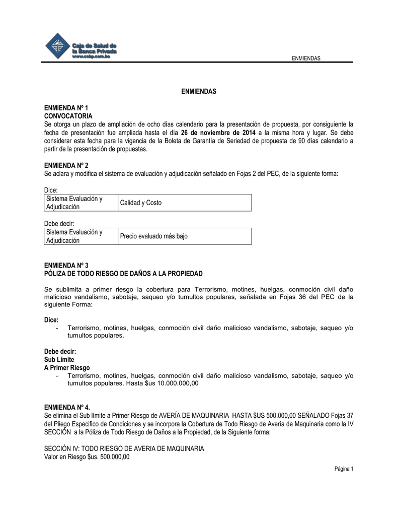 ENMIENDAS ENMIENDAS ENMIENDA Nº 1 CONVOCATORIA Se