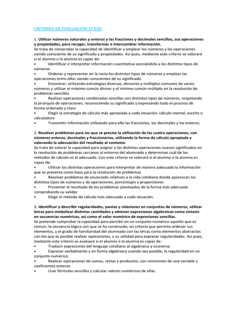CRITERIOS DE EVALUACIÓN 1º ESO