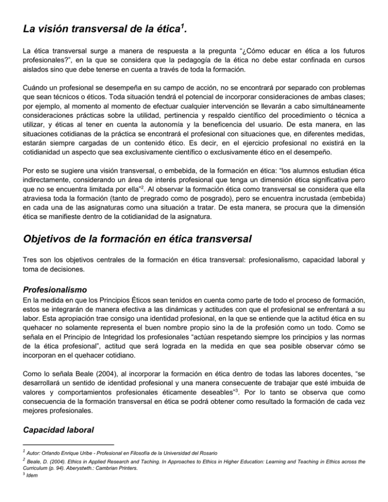 La visión transversal de la ética