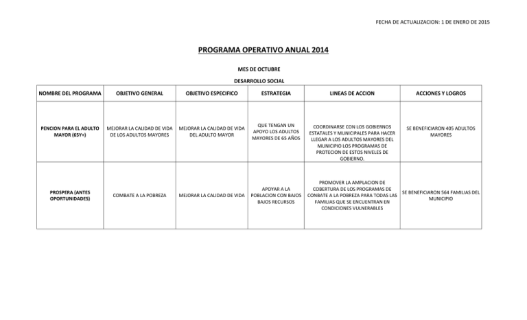 programa operativo anual 2014