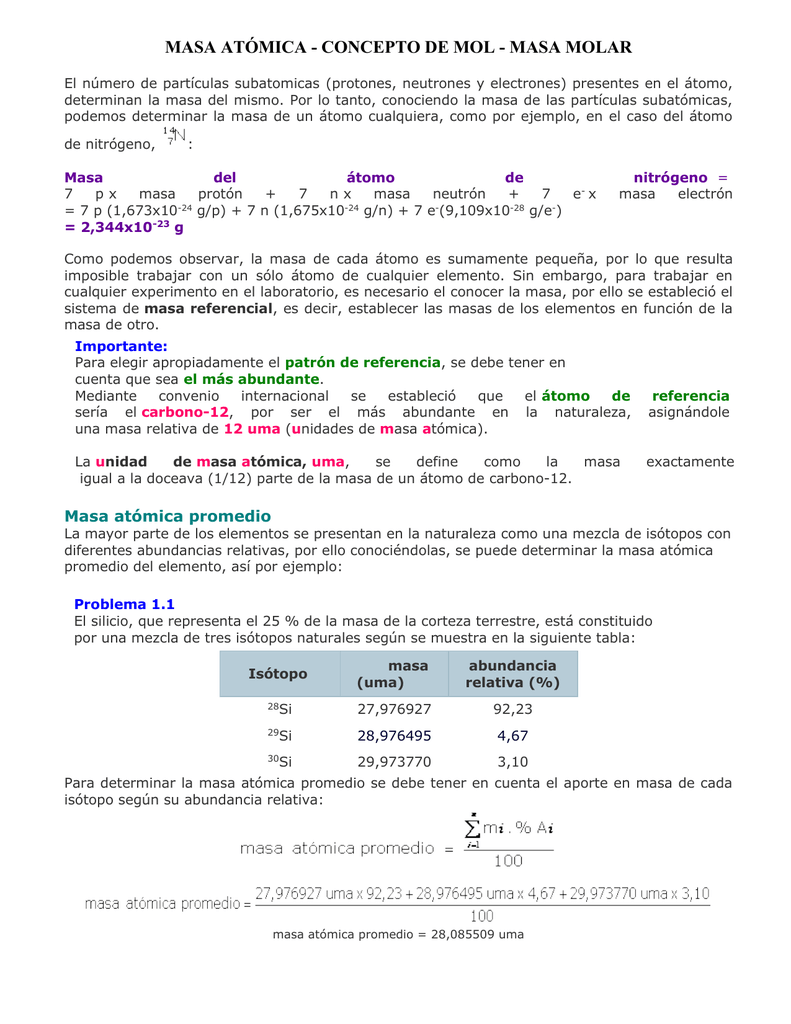 MASA ATÓMICA - CONCEPTO DE MOL - MASA MOLAR