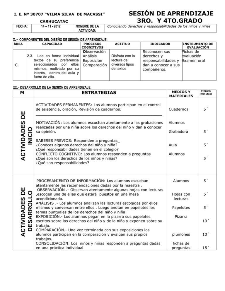 DISEÑO DE SESION DE APRENDIZAJE 3RO-4TO