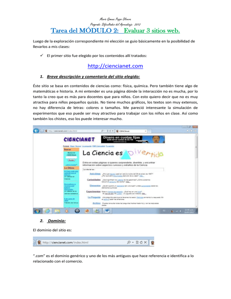 Tarea del MÓDULO 2: Evaluar 3 sitios web.