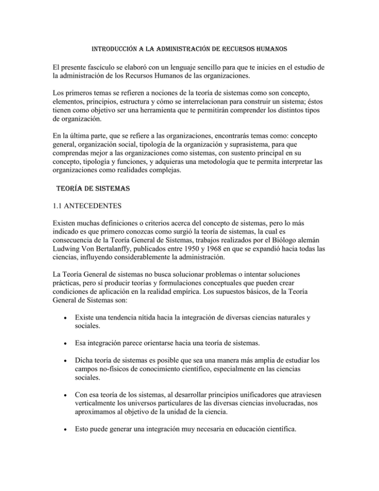 Introducción a la administración de recursos humanos
