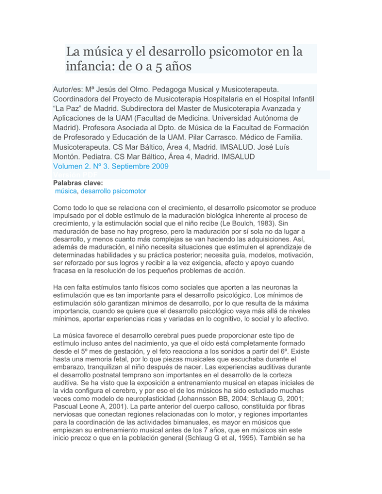 La música y el desarrollo psicomotor en la infancia: de 0 a 5 años
