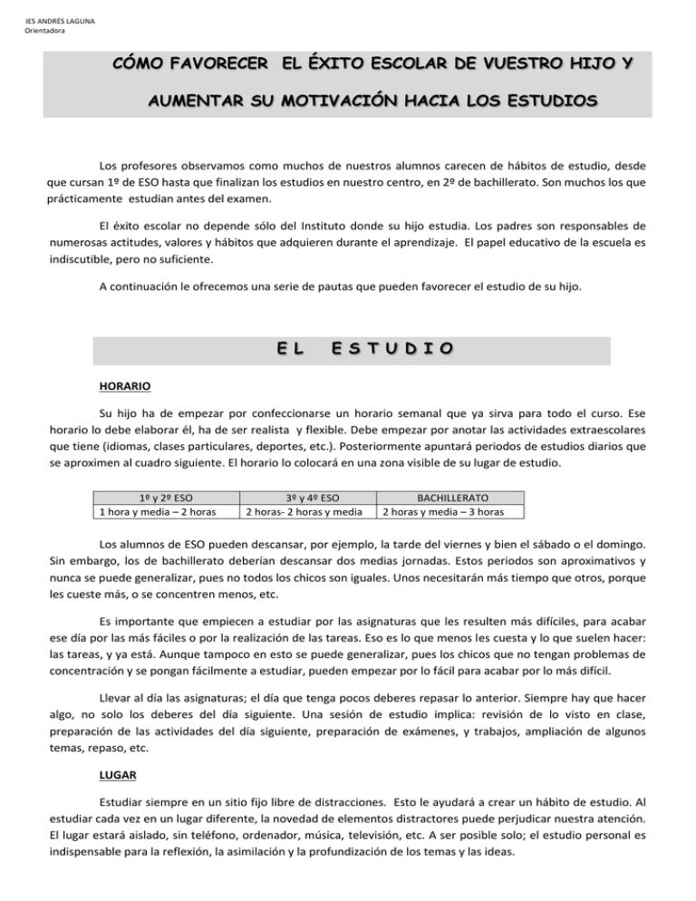 CÓMO FAVORECER EL ÉXITO ESCOLAR DE NUESTRO HIJO