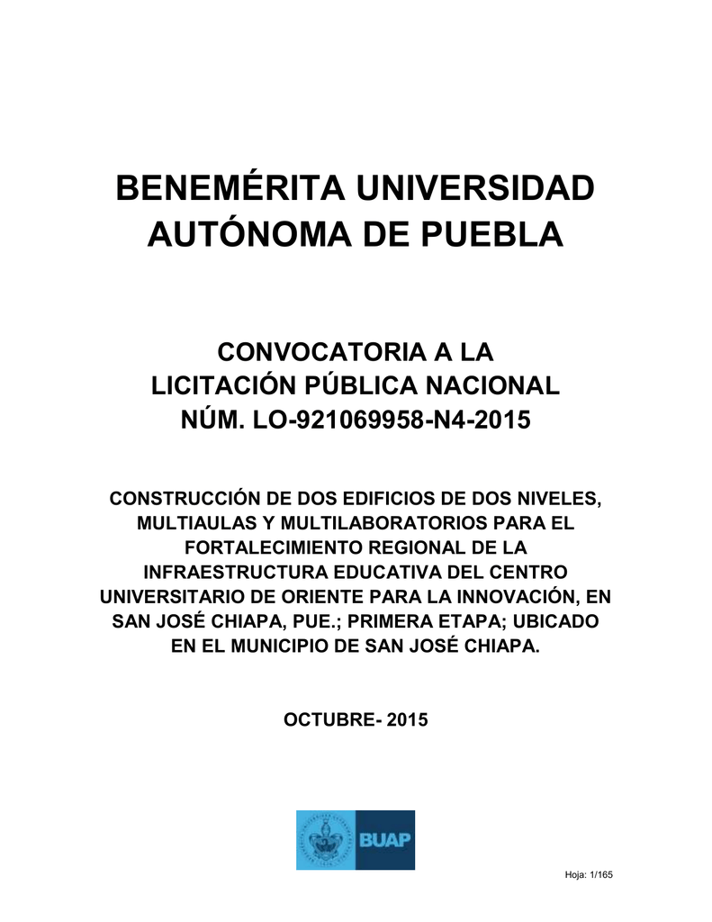 BENEMÉRITA UNIVERSIDAD AUTÓNOMA DE PUEBLA CONVOCATORIA A LA