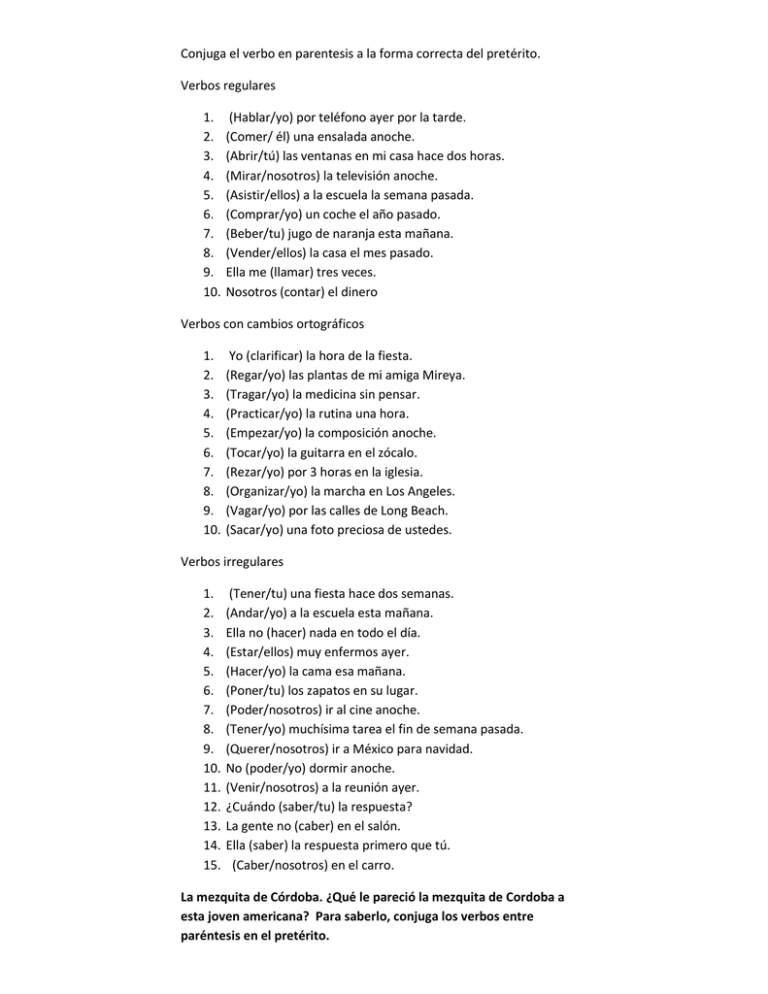 el preterito practice