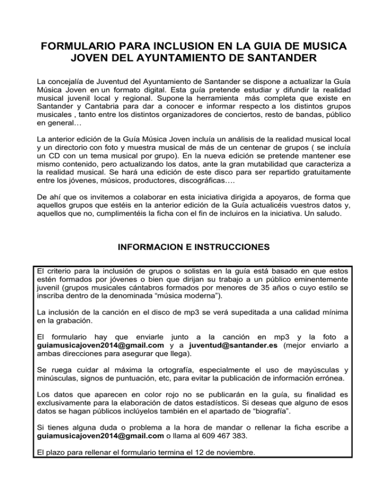 formulario para inclusion en la guia de musica joven
