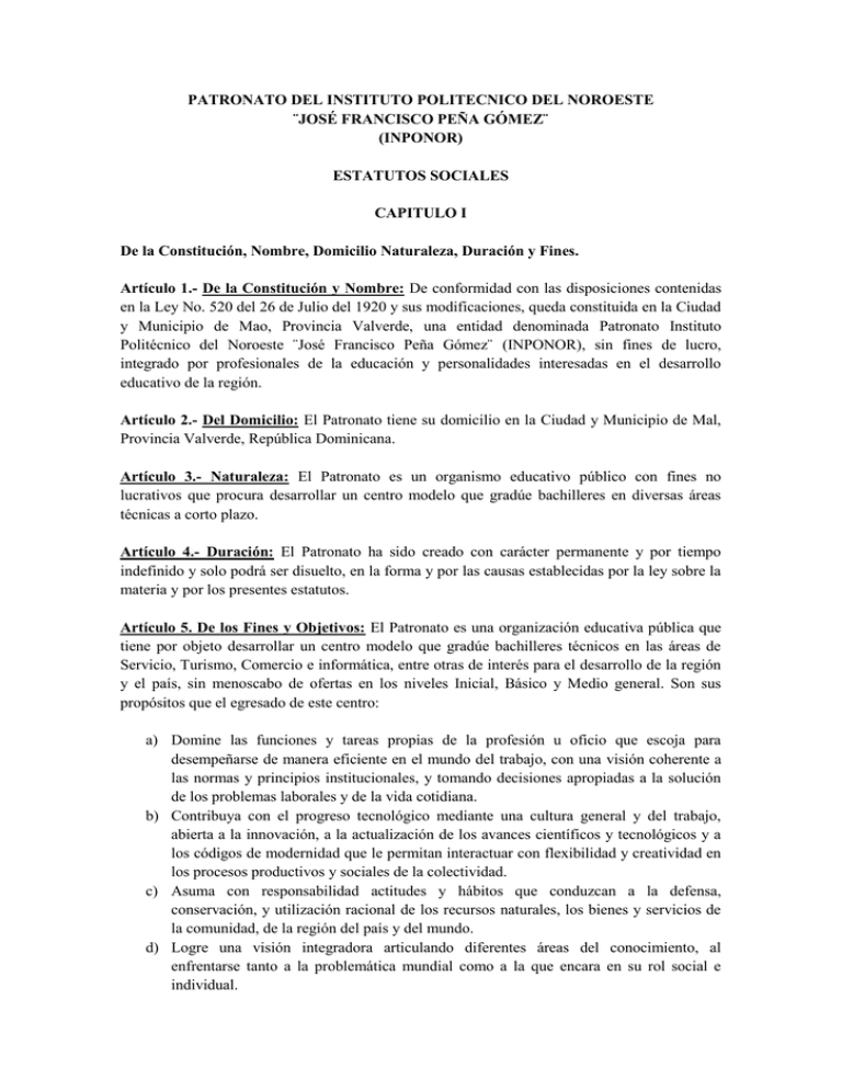 Estatutos del Patronato del INPONOR