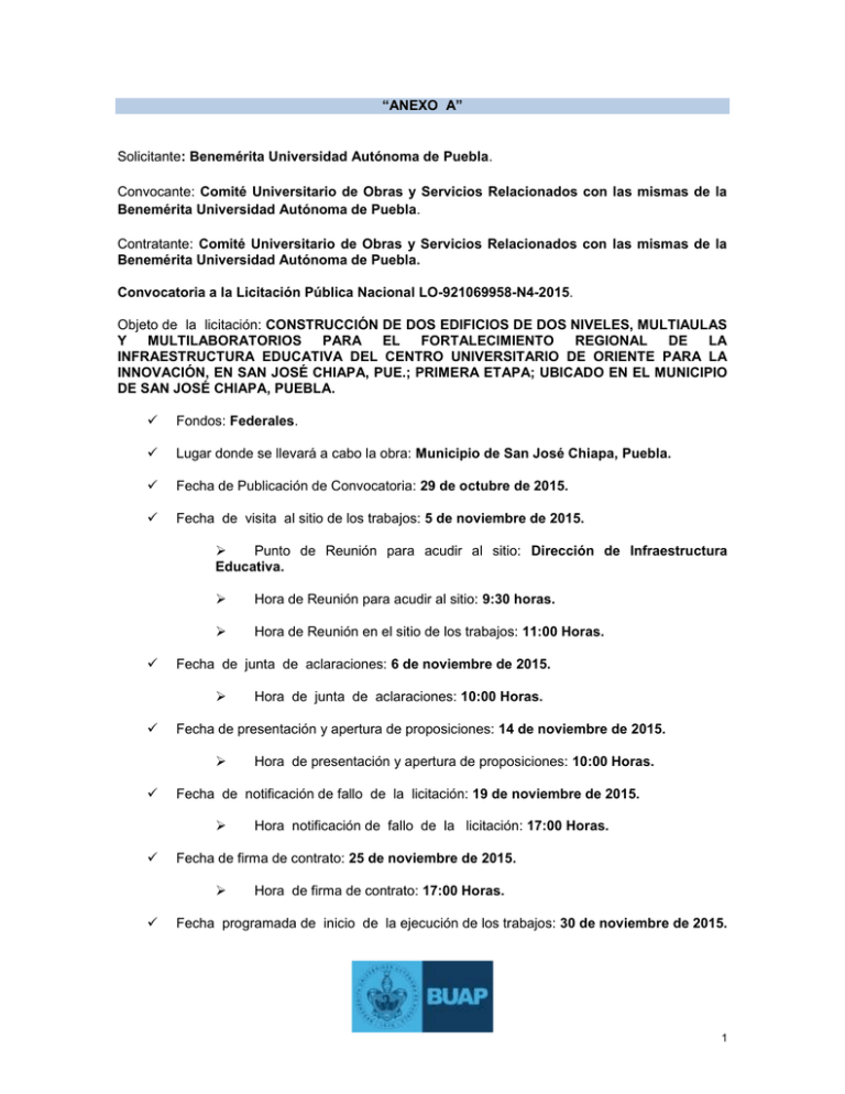 “ANEXO A” : Benemérita Universidad Autónoma de Puebla