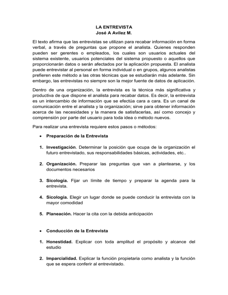 LA ENTREVISTA José A Avilez M.